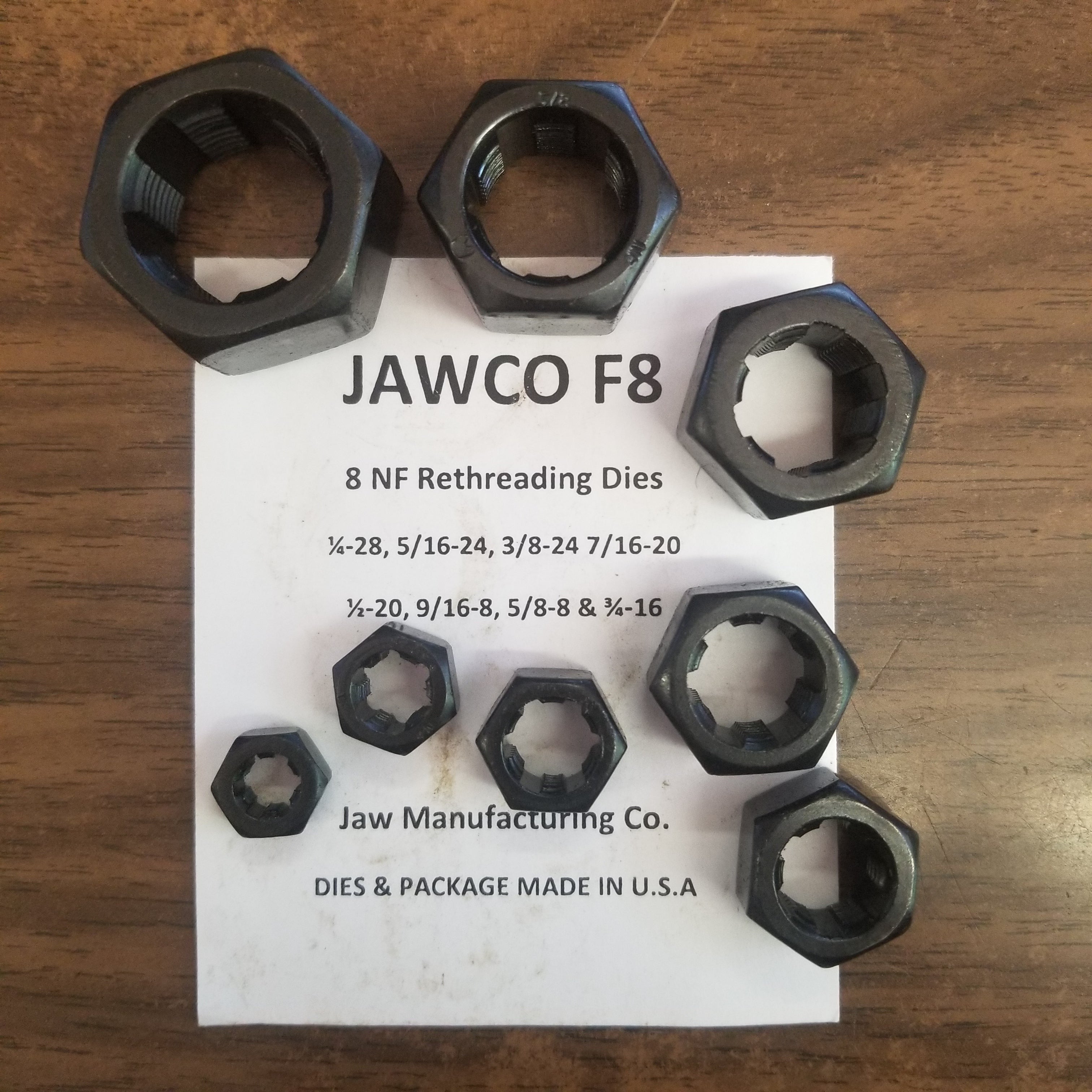 Jawco Rethreading Die Set Coarse Thread 8pc 1/4"-3/4" NF-SAE (F8 ...