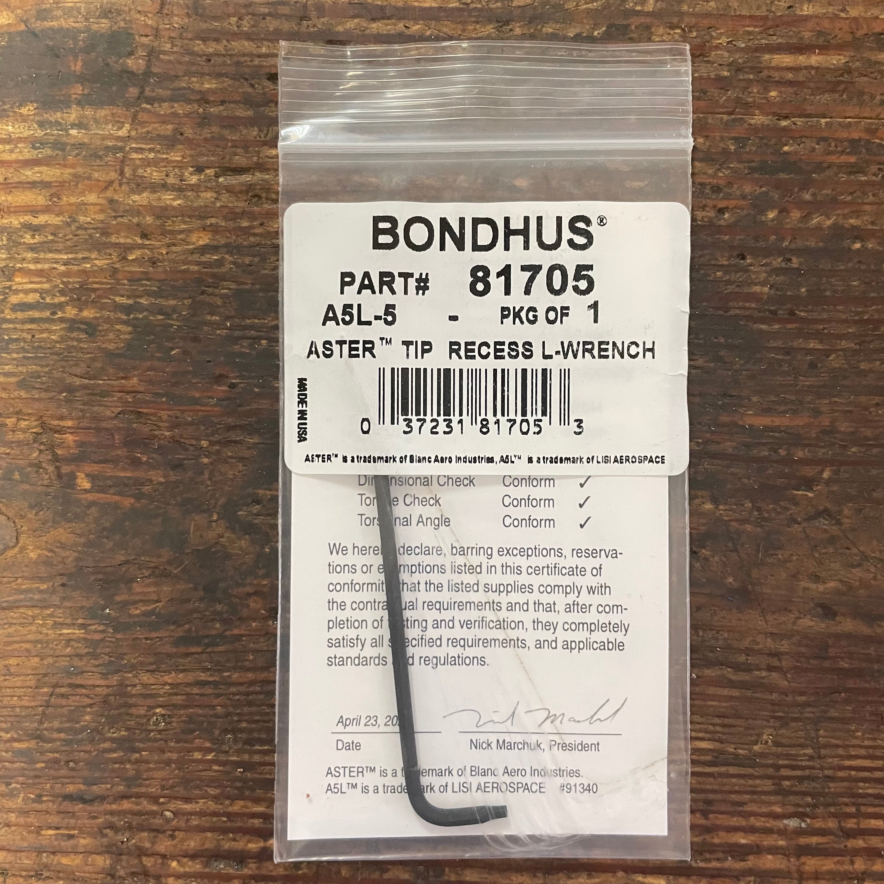 Bondhus 5/32 Aster Recess L-Wrench (81705) – Harry J. Epstein Co.
