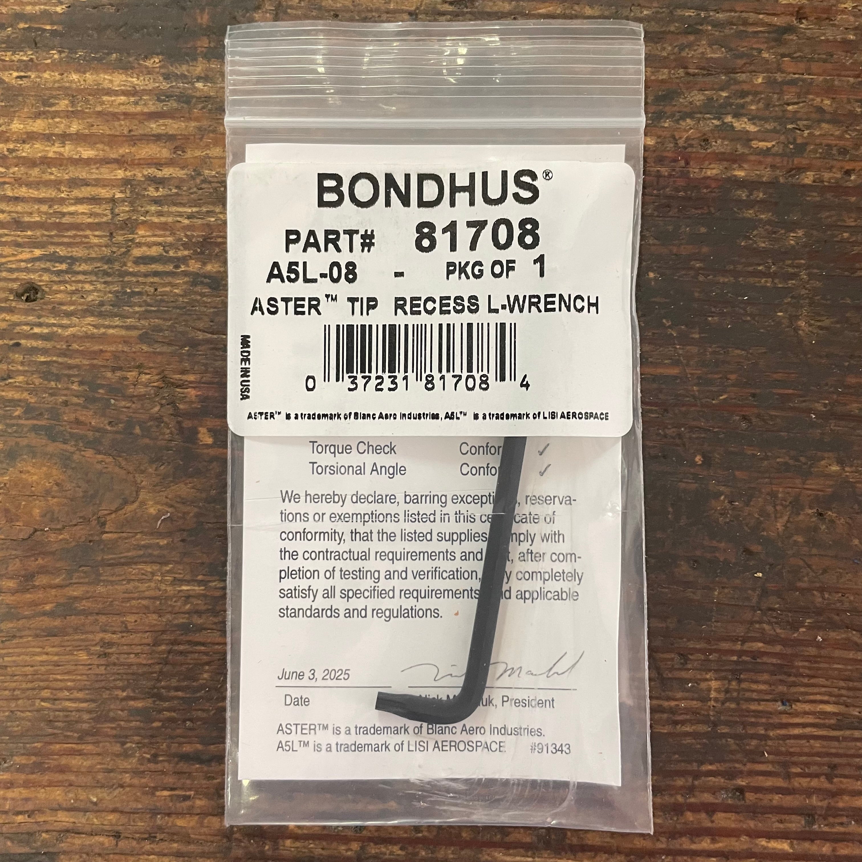 Bonhaus 8/32 Aster Recess L-Wrench (81708) – Harry J. Epstein Co.